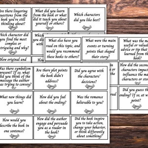 Book Club Discussion Questions Printable, Bookclub Cards, Discussion ...
