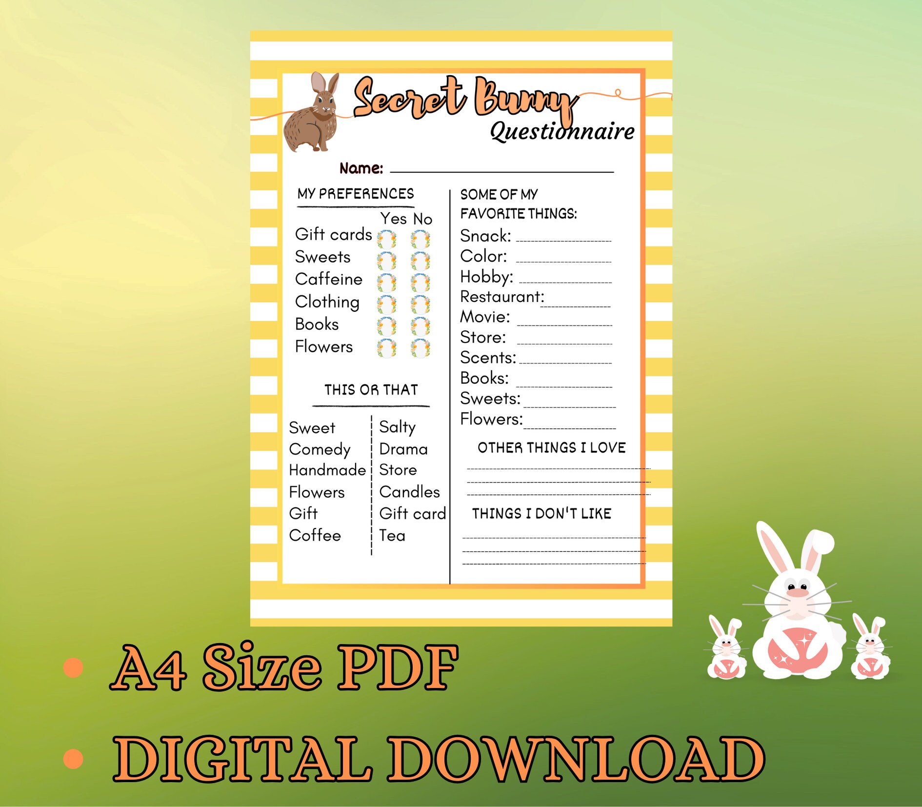 Secret Bunny Survey Questionnaire, Easter Gift Exchange, Easter ...