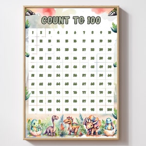 Dinosaurs Count to 100, Numbers Poster, Educational Print, Fun Numbers ...