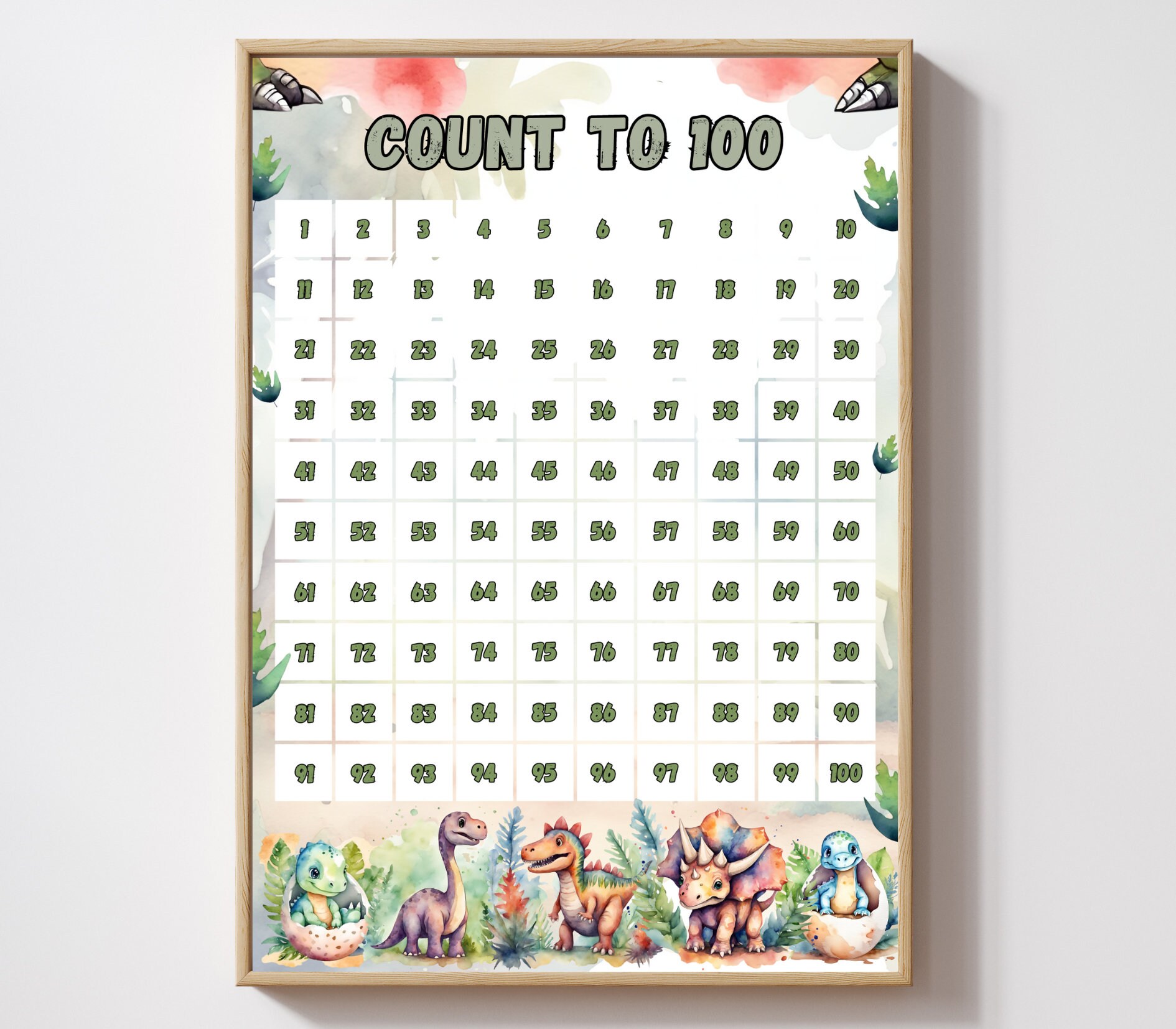 Dinosaurs Count to 100, Numbers Poster, Educational Print, Fun Numbers ...