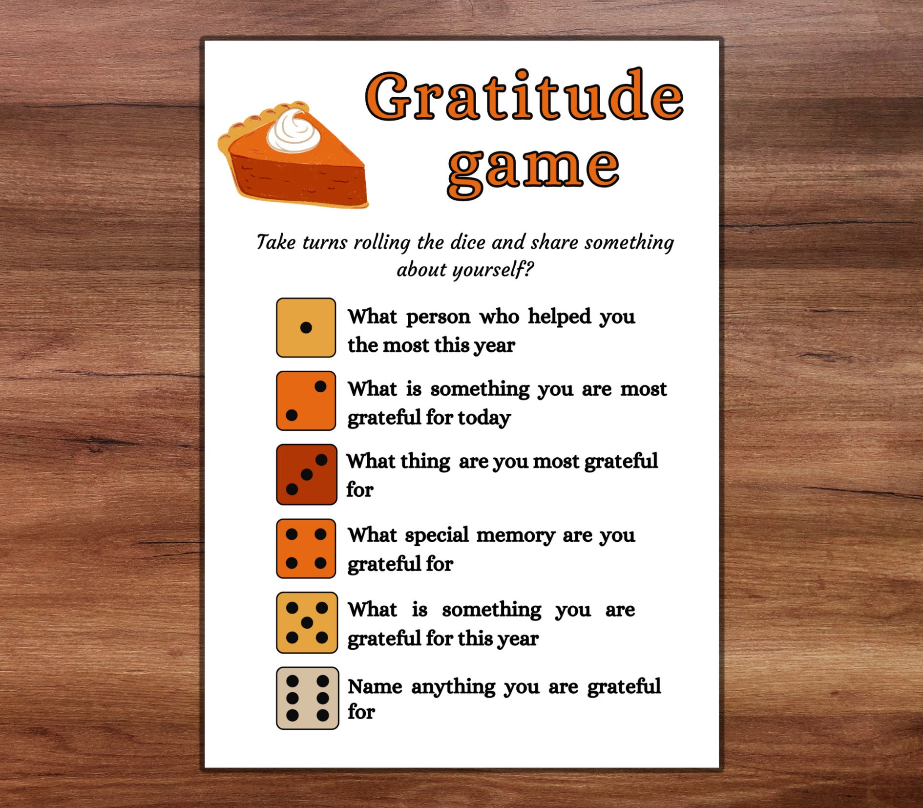 Thanksgiving Gratitude Game, Thanksgiving Dice Game, Thanksgiving Party ...