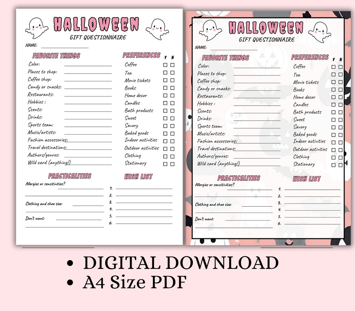 Secret Halloween Questionnaire, Boo Buddy Questionnaire, Halloween Gift ...