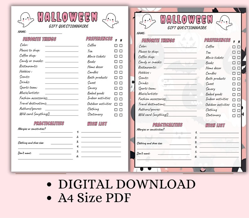 Secret Halloween Questionnaire, Boo Buddy Questionnaire, Halloween Gift ...