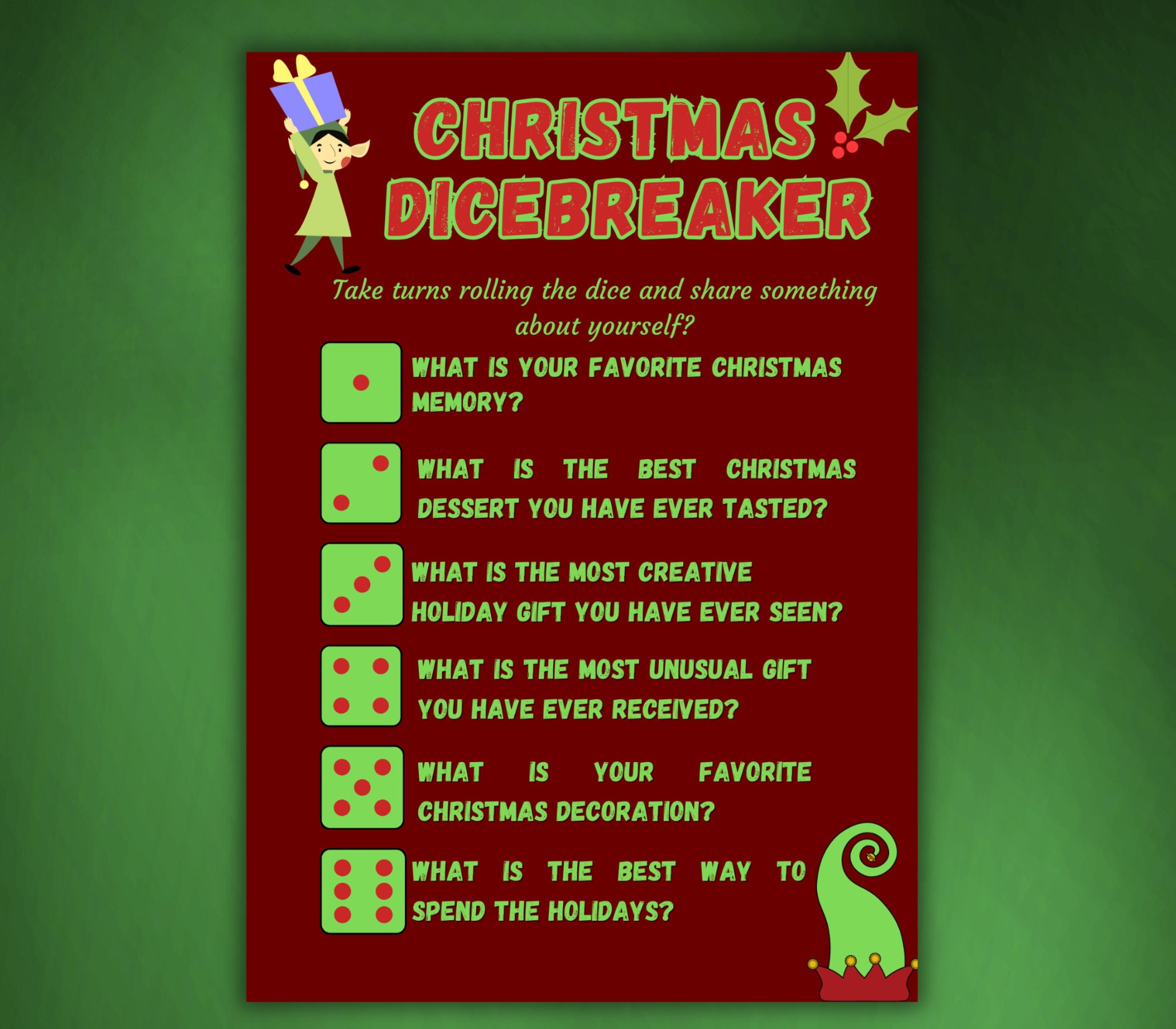 Christmas Icebreaker Game for Kids, Cristmas Dice Game, Holiday Party ...