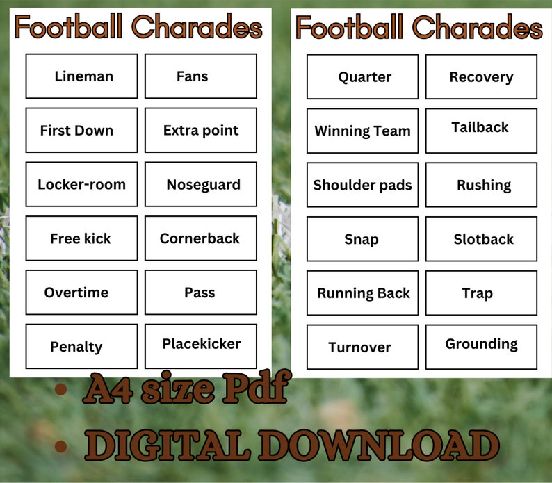 Football Pictionary Game, Football Party Games, Printable Football ...