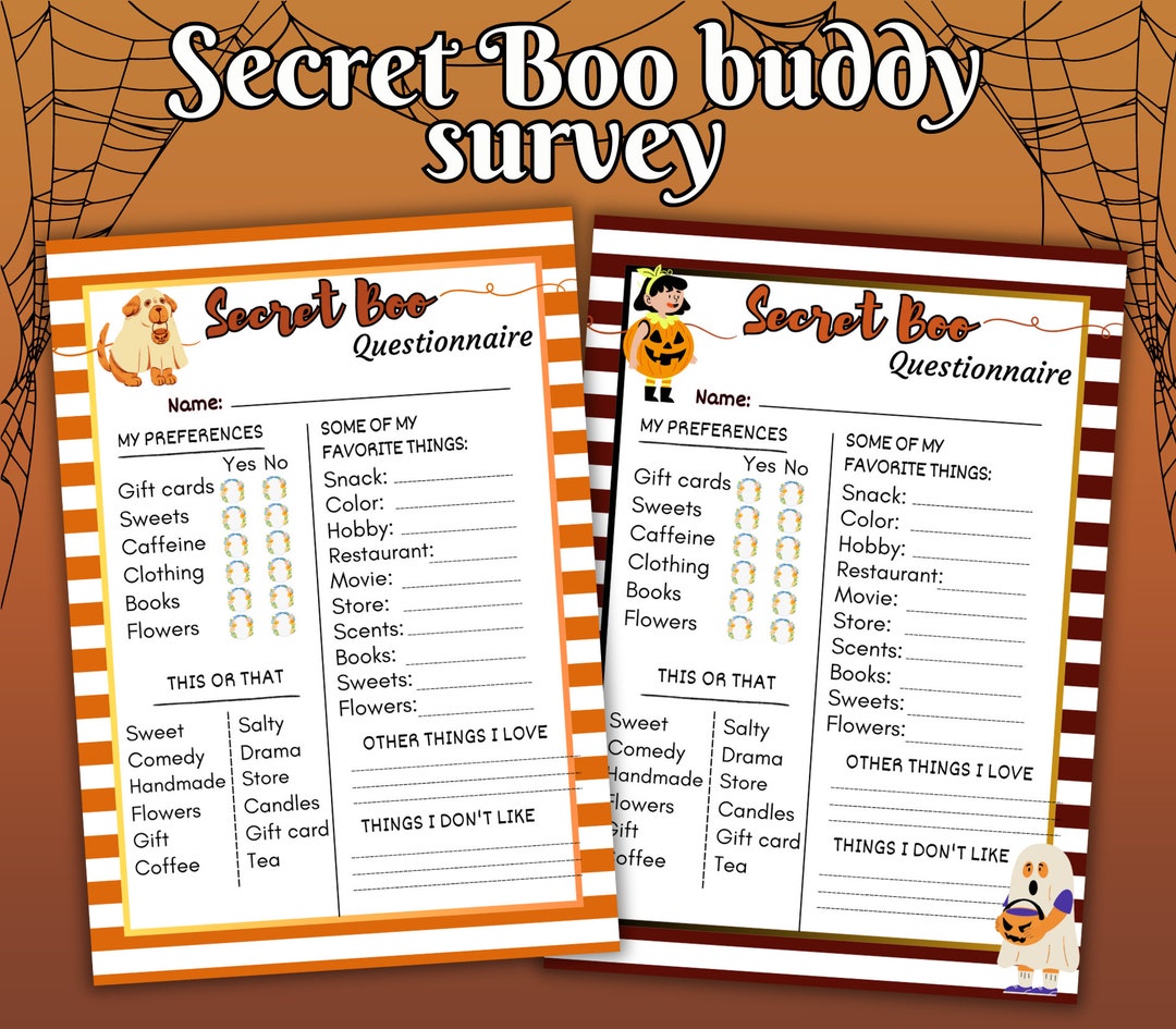 Secret Boo Buddy Survey, Halloween Questionnaire, Gift Exchange ...