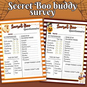 Secret Boo Buddy Survey, Halloween Questionnaire, Gift Exchange ...