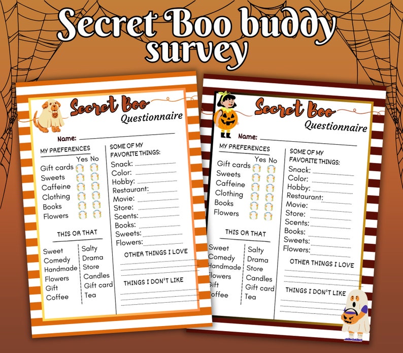 Secret Boo Buddy Survey, Halloween Questionnaire, Gift Exchange ...