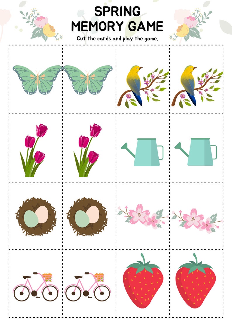 Spring Memory Game, Printable Easter Spring Matching Game, Spring Game ...