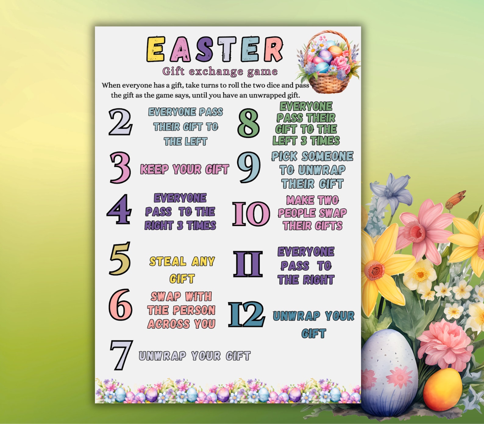 Easter Egg Gift Exchange Dice Game, Roll the Dice Easter Egg Exchange ...