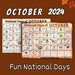 Fun October Holiday Calendar, Printable OCTOBER National Days Calendar ...