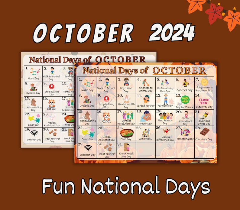Fun October Holiday Calendar, Printable OCTOBER National Days Calendar ...