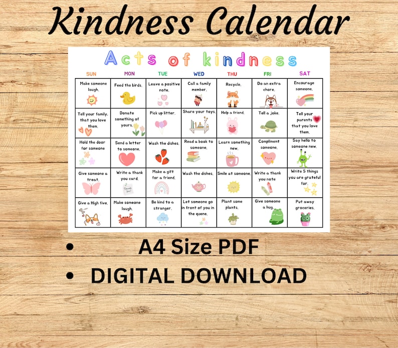 Acts of Kindness Calendar, Kindness Activities for Kids, Random Acts of ...