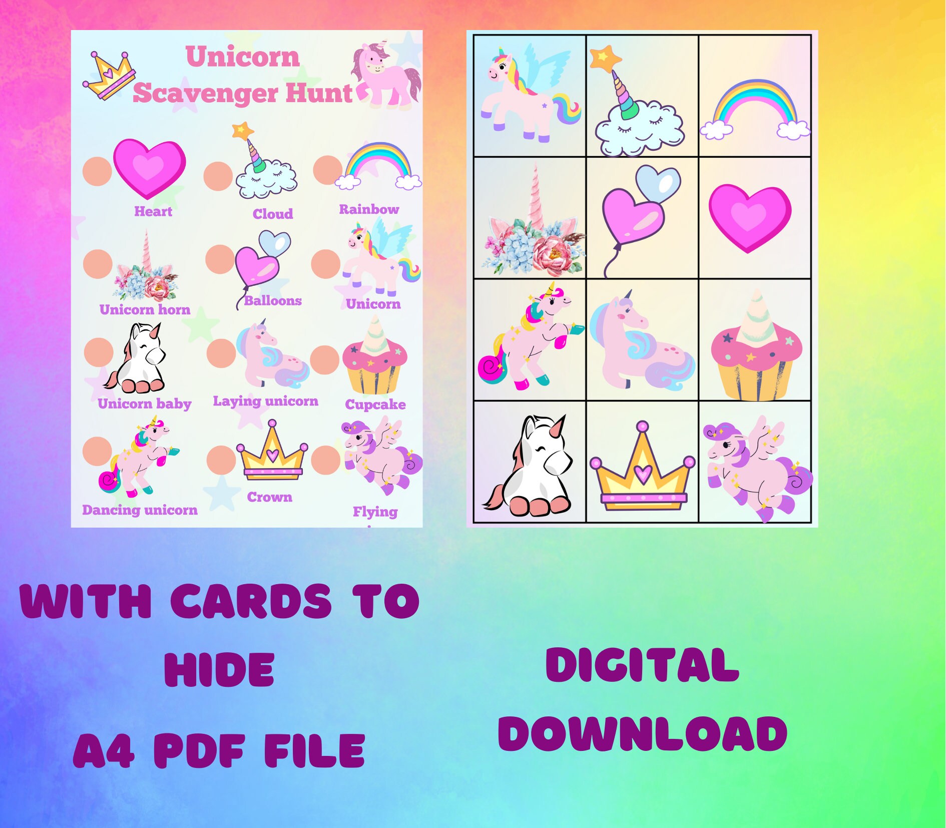 Unicorn Themed Scavenger Hunt , Child Birthday Party Games, Unicorn ...