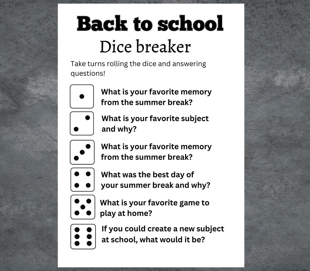 Dice-breaker Roll and Tell Game, Back to School, First Day of School ...