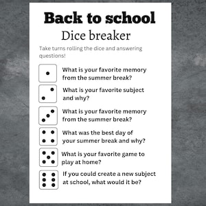 Dice-breaker Roll and Tell Game, Back to School, First Day of School ...