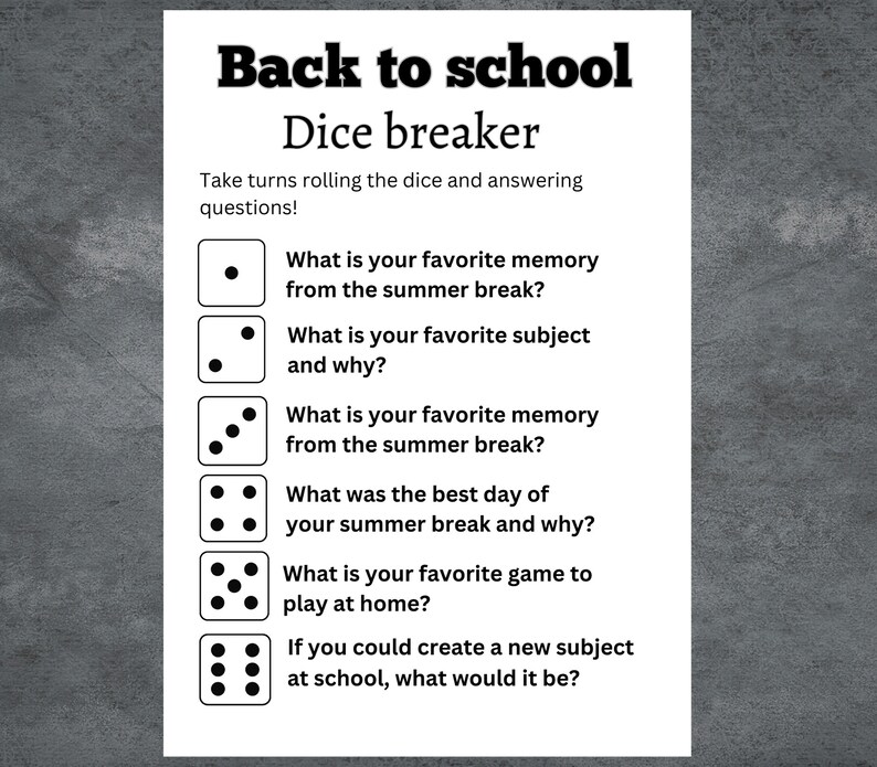 Dice-breaker Roll and Tell Game, Back to School, First Day of School ...