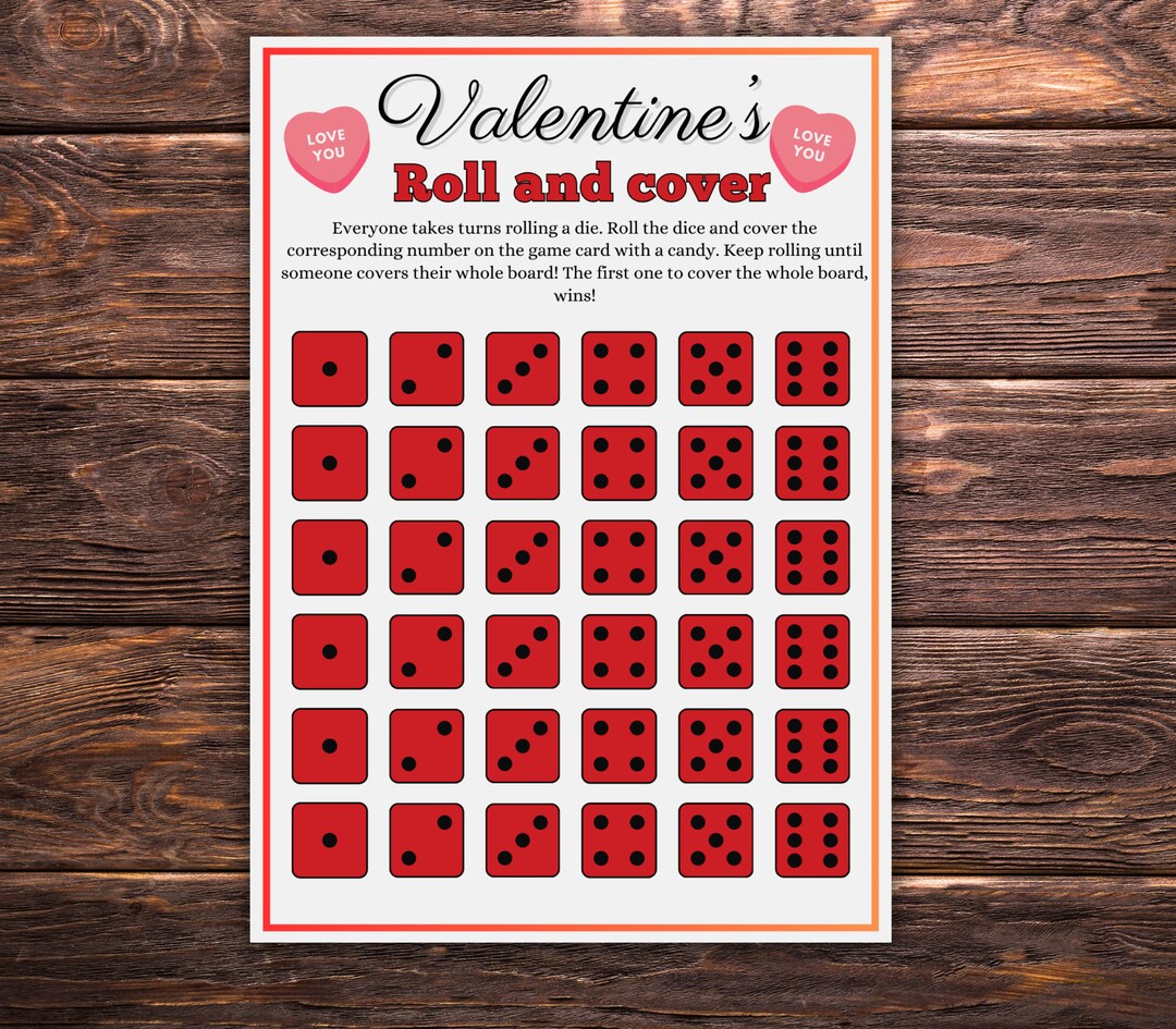 Valentine's Day Roll and Cover Kid's Game, Valentine Dice Game, Candy ...
