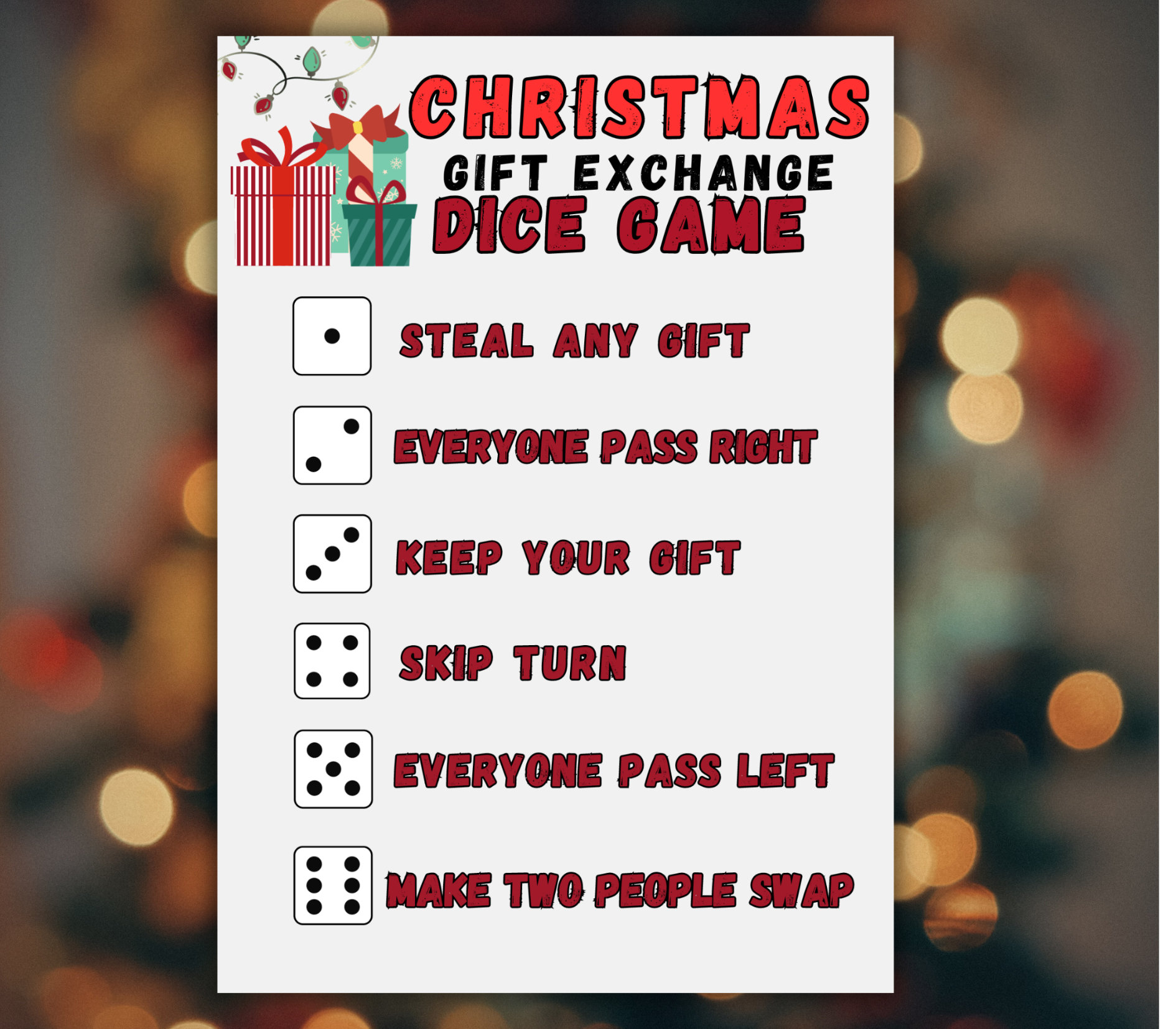 Christmas Gift Exchange Dice Game, Holiday Gift Exchange, Secret Santa ...