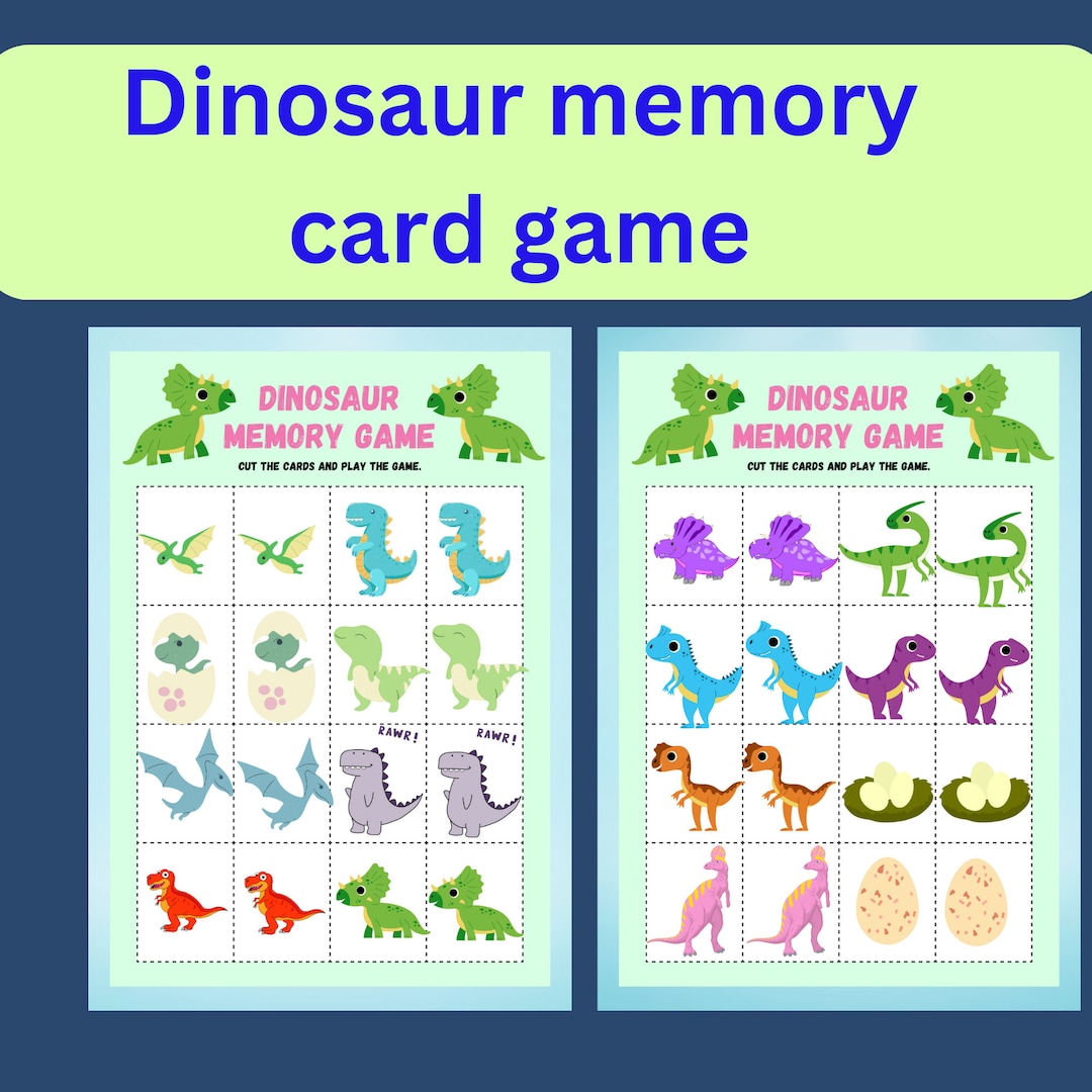 Dinosaur Memory Cards Matching Game Preschool Printable - Etsy