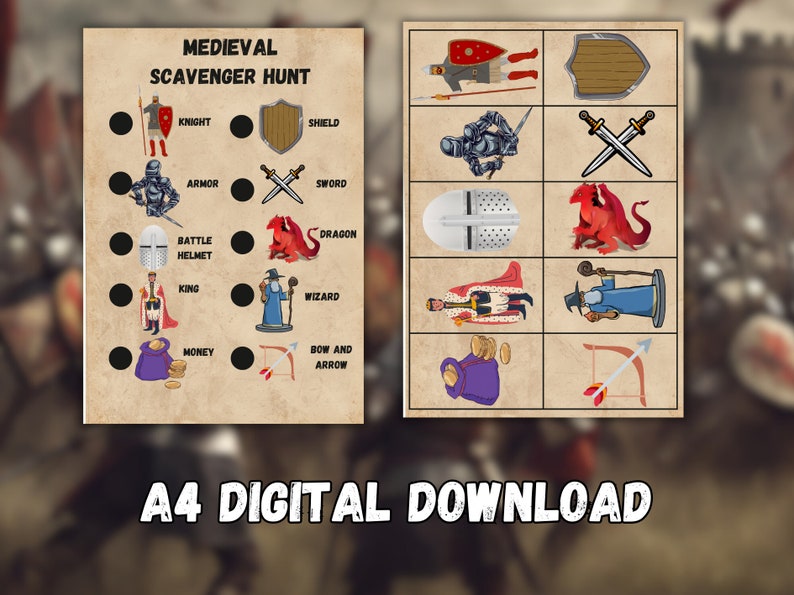 Medieval Treasure Hunt, Kids Birthday Party Games, Knight Scavenger ...