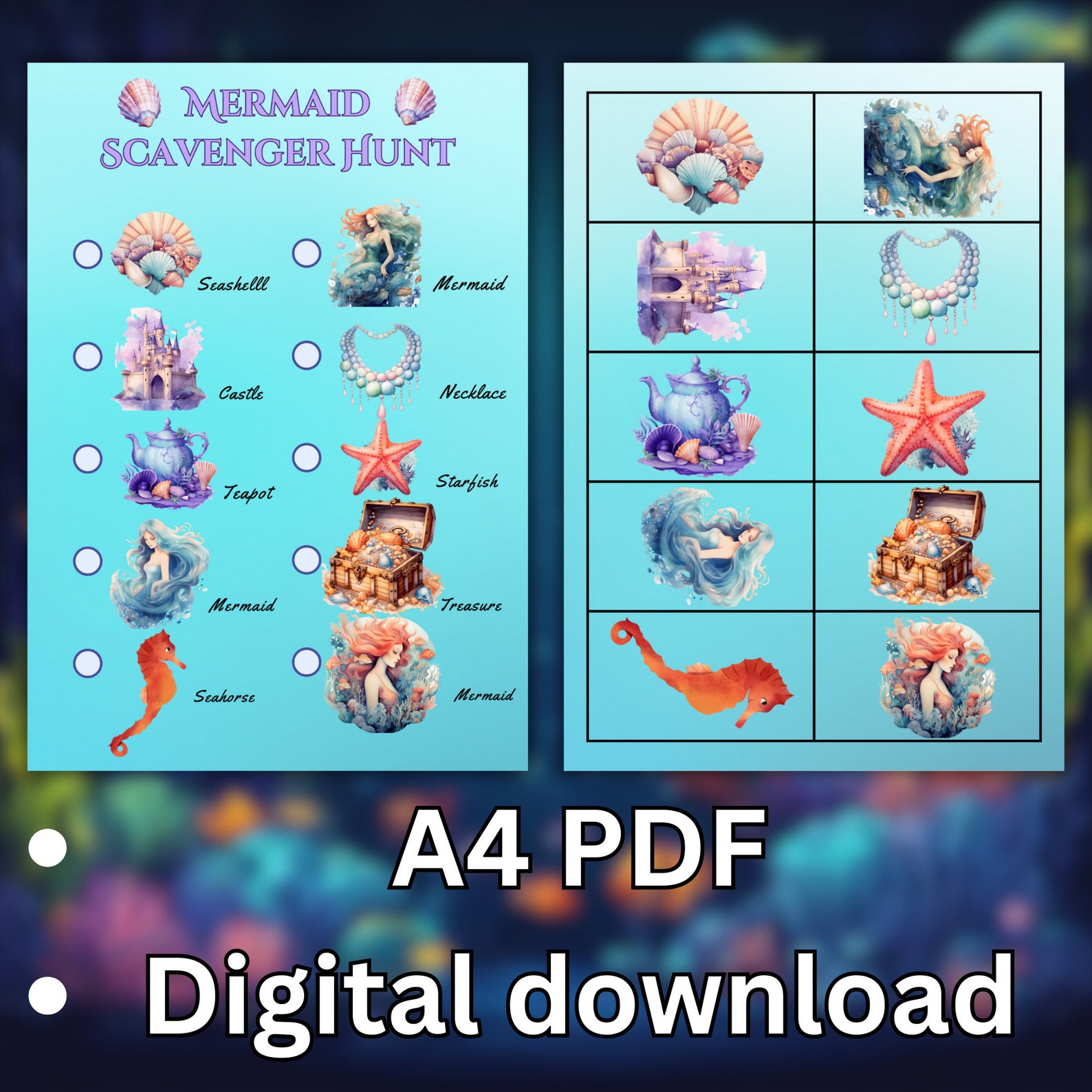 Mermaid Themed Treasure Hunt, Kids Birthday Party Games, Under the Sea ...