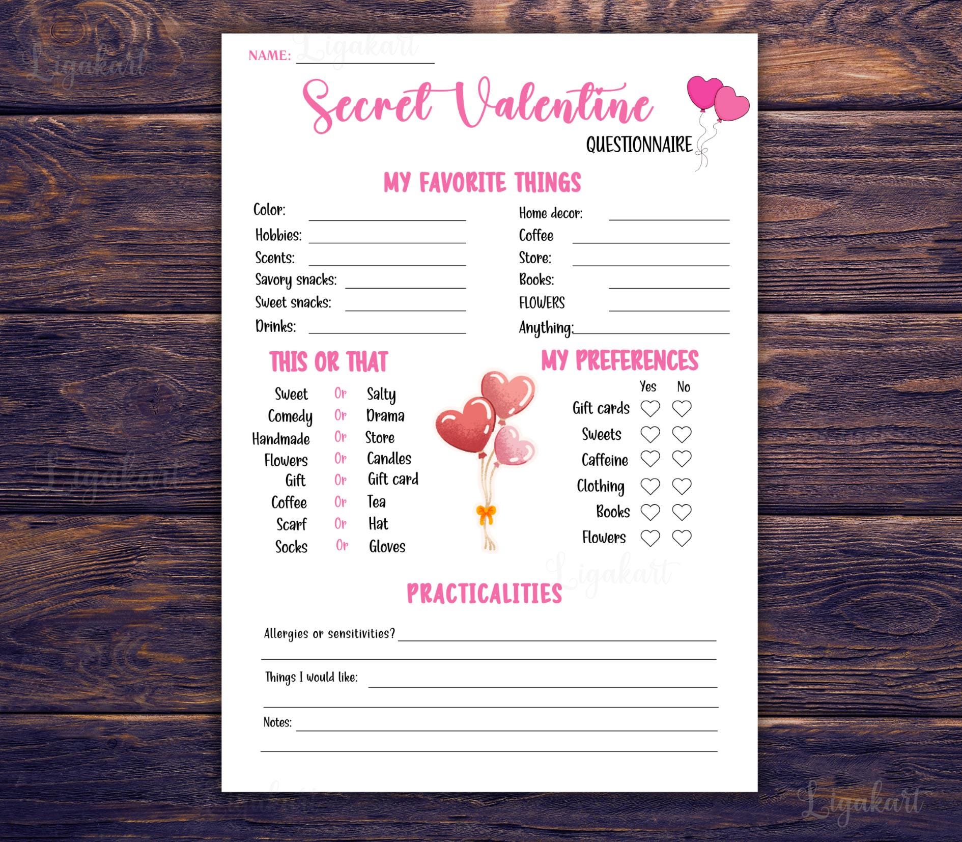 Secret Valentine Survey Questionnaire, Valentine's Day Gift Exchange ...