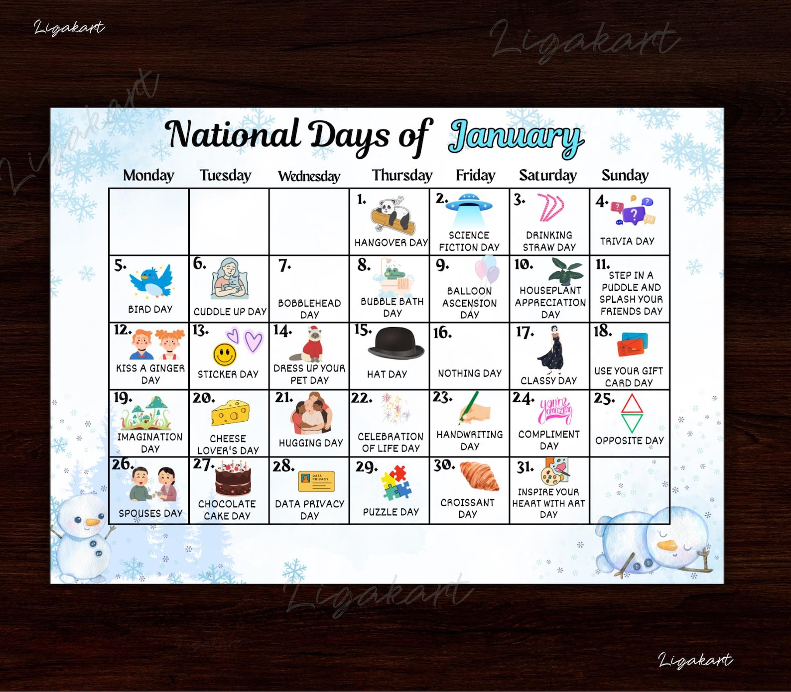 Printable January National Days Calendar, Fun Family Calendar, January ...