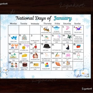 Printable January National Days Calendar, Fun Family Activity (PDF) - Etsy