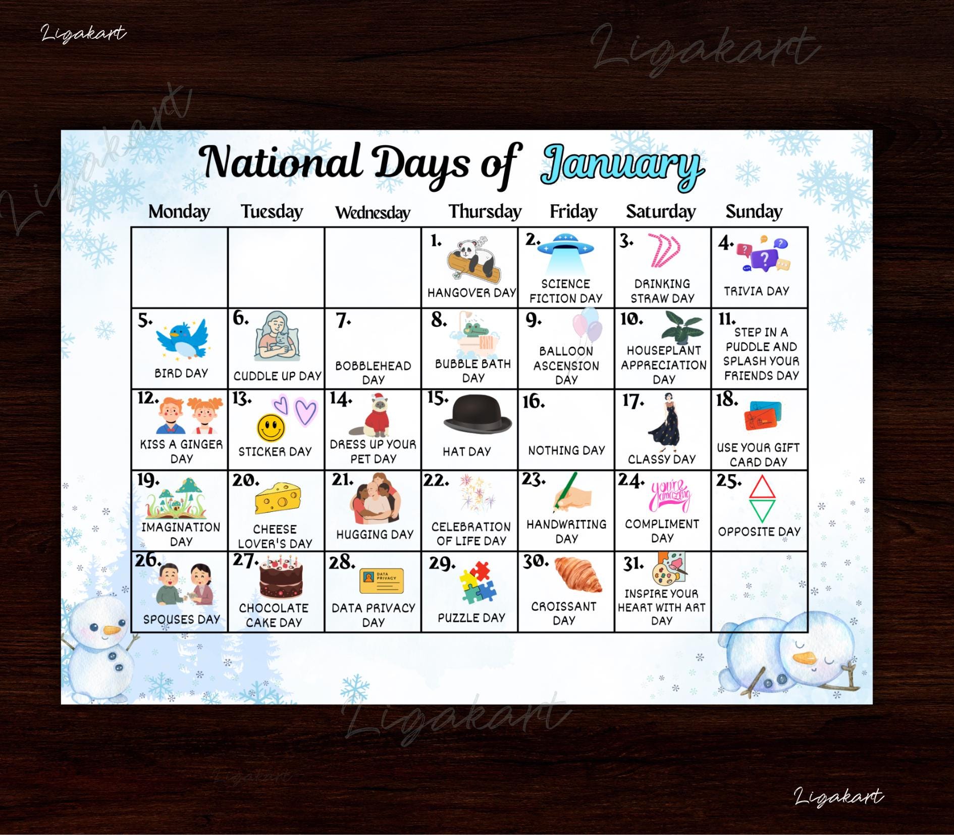 Printable January National Days Calendar, Fun Family Activity (PDF) - Etsy