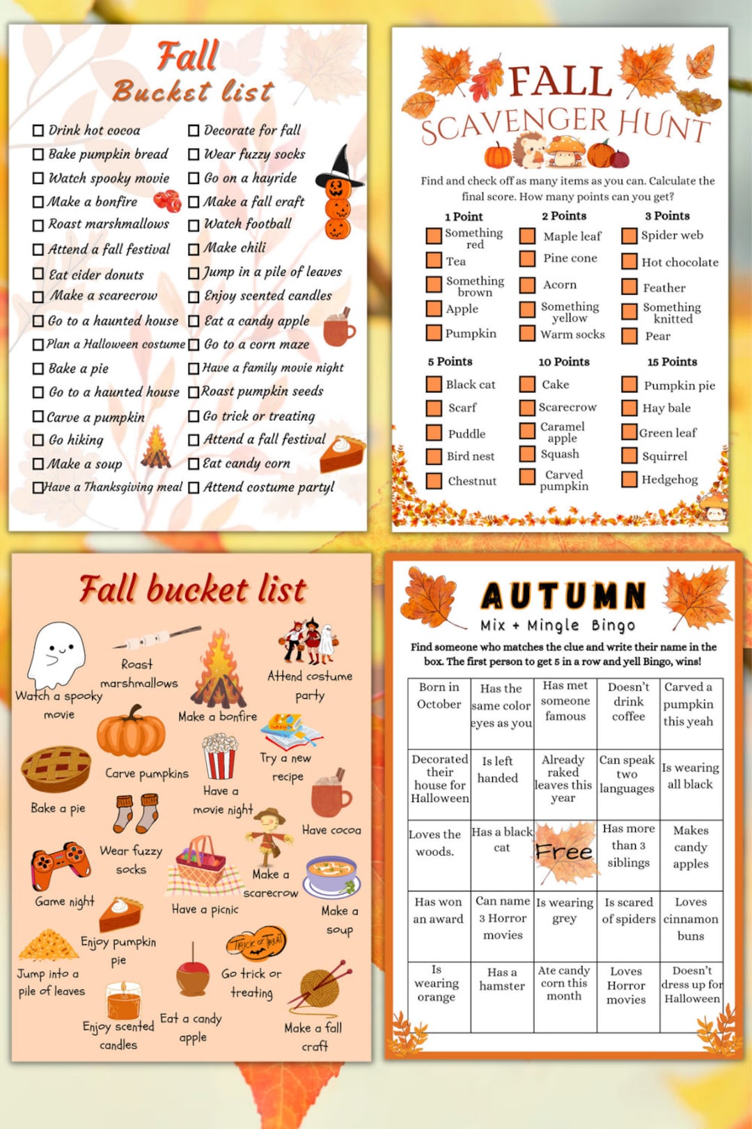 Fall Mix & Mingle Bingo, Fall Find the Guest, Fall Game Bundle, Cute ...