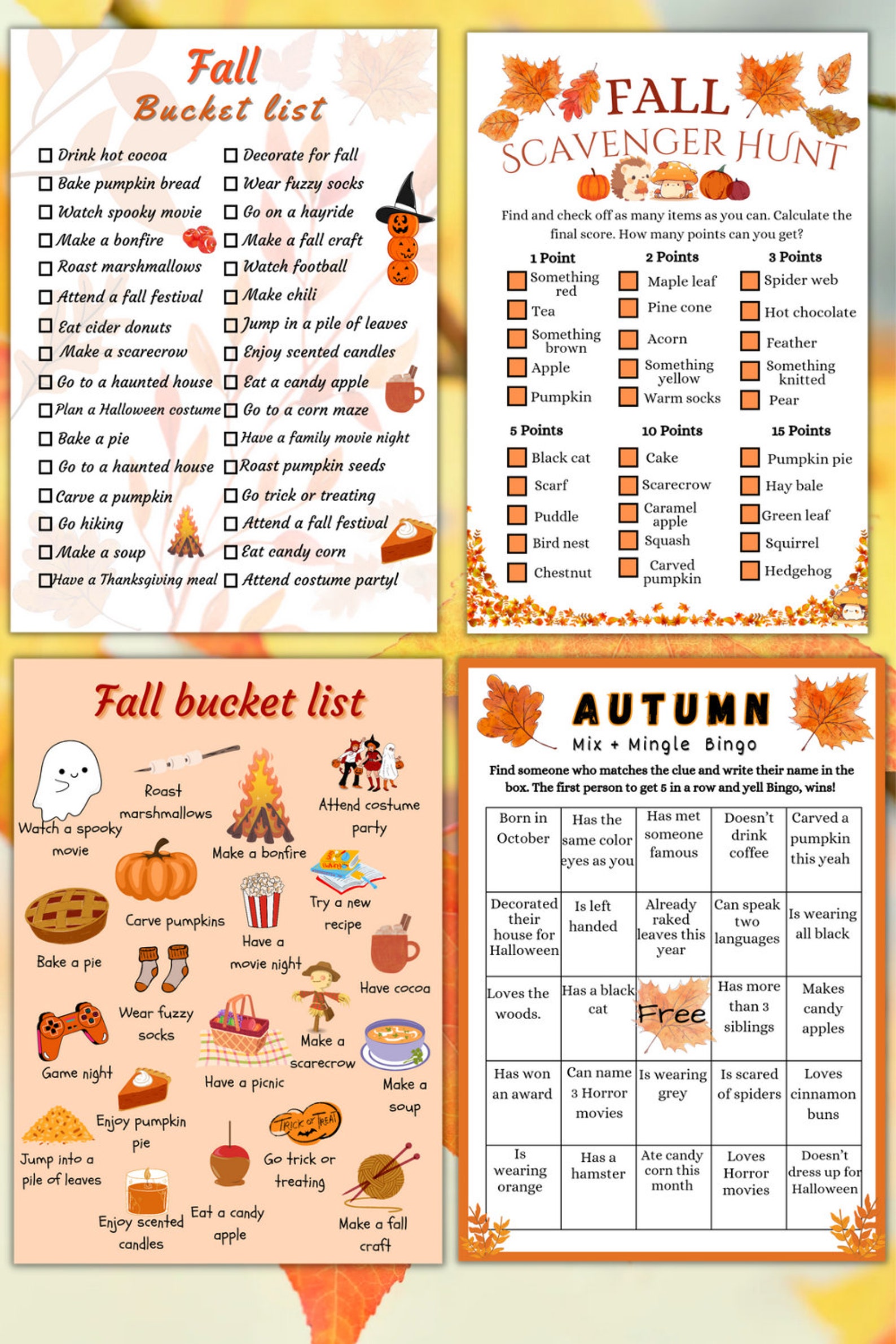 Fall Mix & Mingle Bingo, Fall Find the Guest, Fall Game Bundle, Cute ...