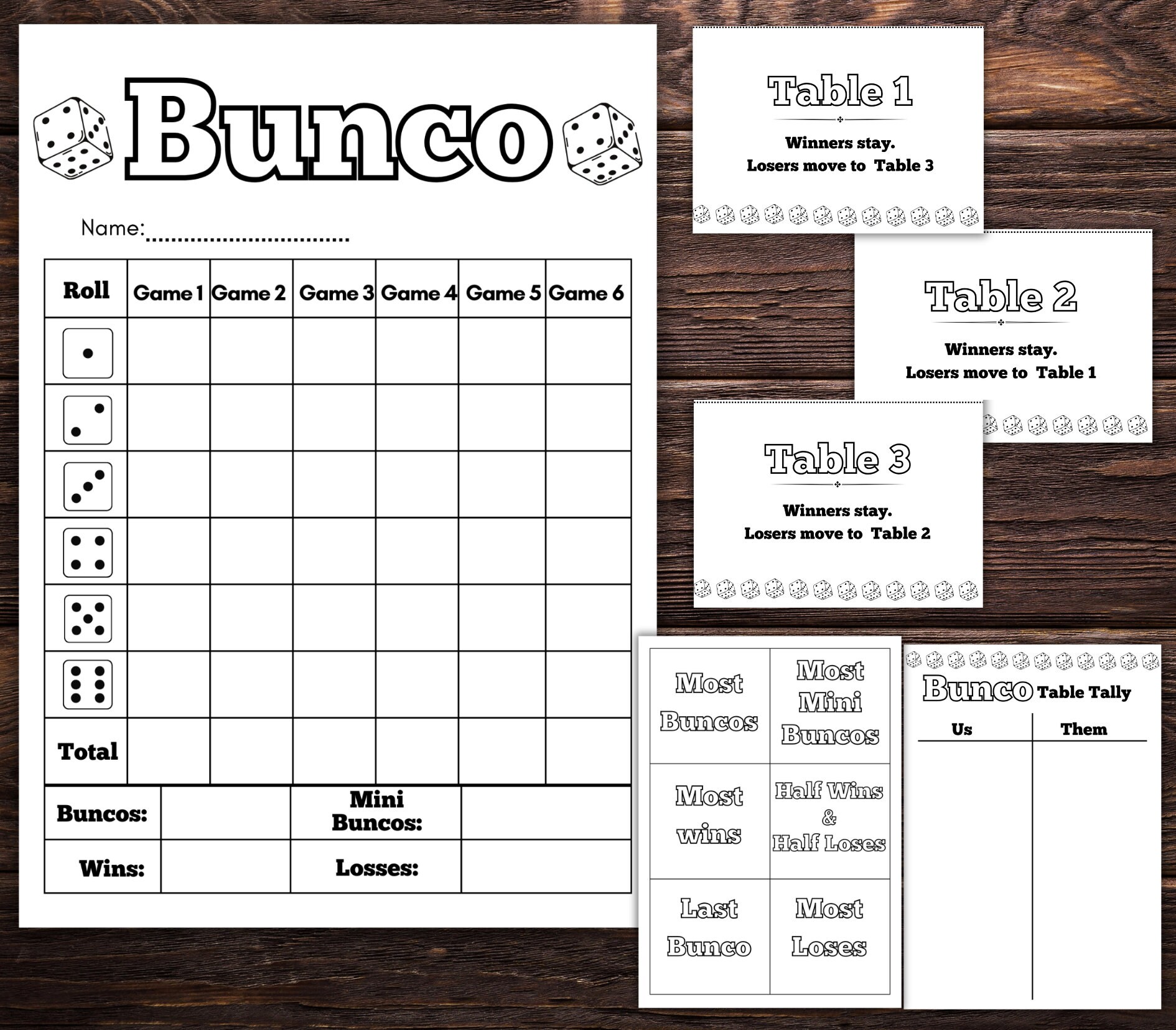 Bunco Score Card, Bunco Scoresheet, Bunco Score Pads, Roll the Dice ...