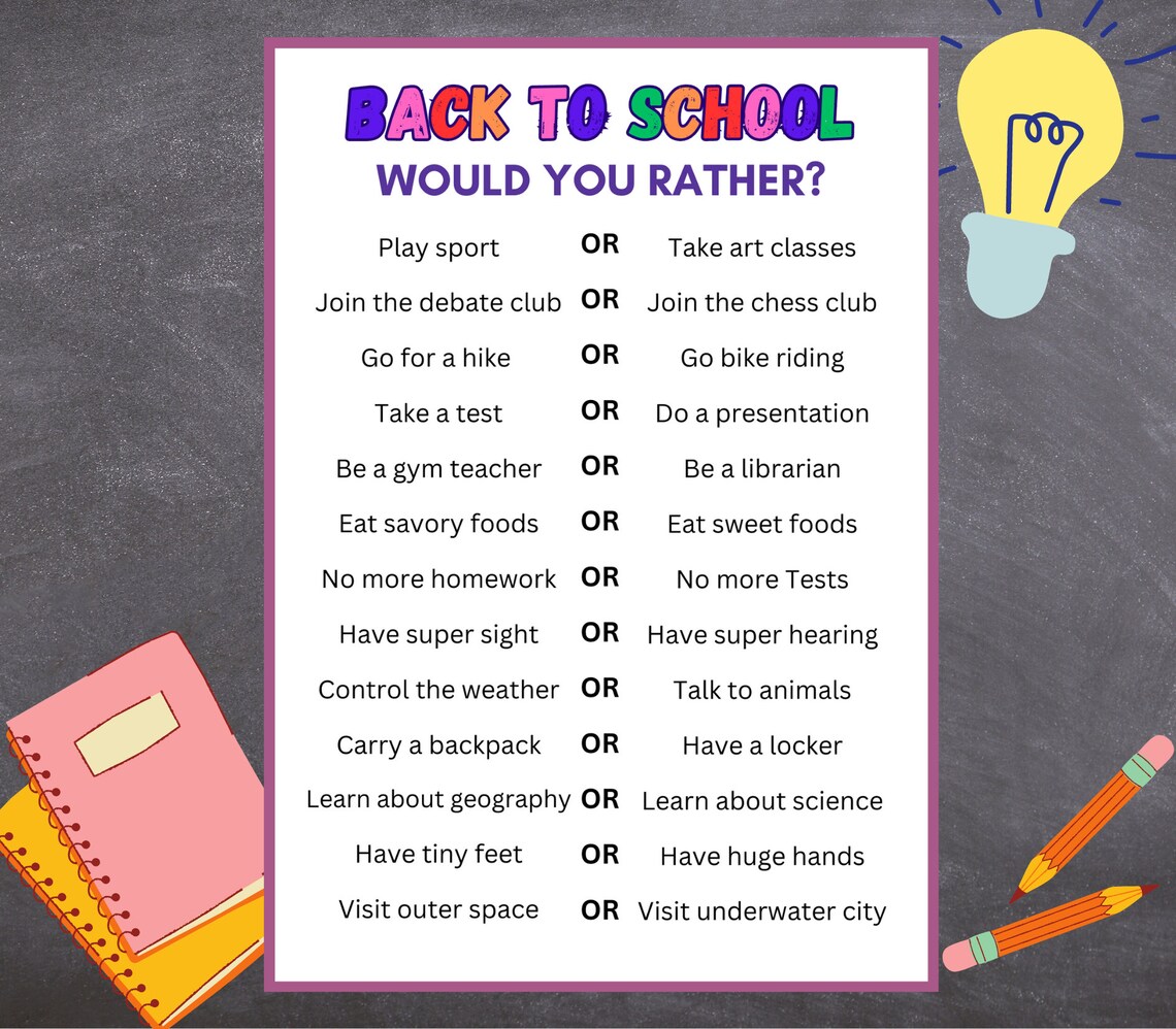 Back to School Game Printable, Back to School Would You Rather ...