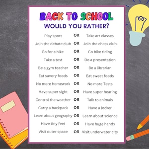 Back to School Game Printable, Back to School Would You Rather ...