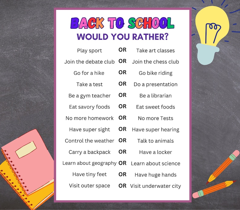 Back to School Game Printable, Back to School Would You Rather ...