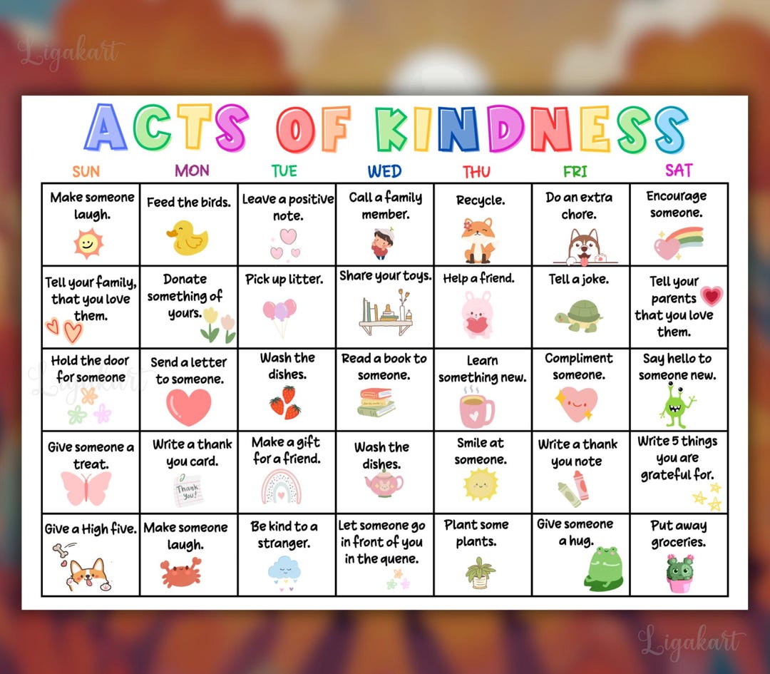 Acts of Kindness Calendar, Kindness Activities for Kids, Random Acts of ...