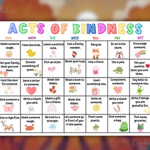 Acts of Kindness Calendar, Kindness Activities for Kids, Random Acts of ...
