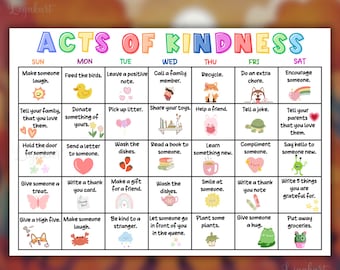 Acts of Kindness Calendar, Kindness Activities for Kids, Random Acts of ...