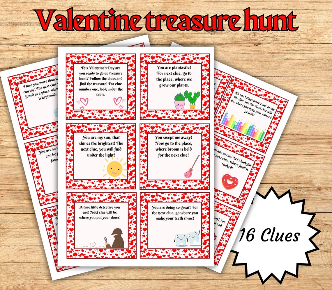 Valentines Day Scavenger Hunt for Kids, Valentine's Day Treasure Hunt ...