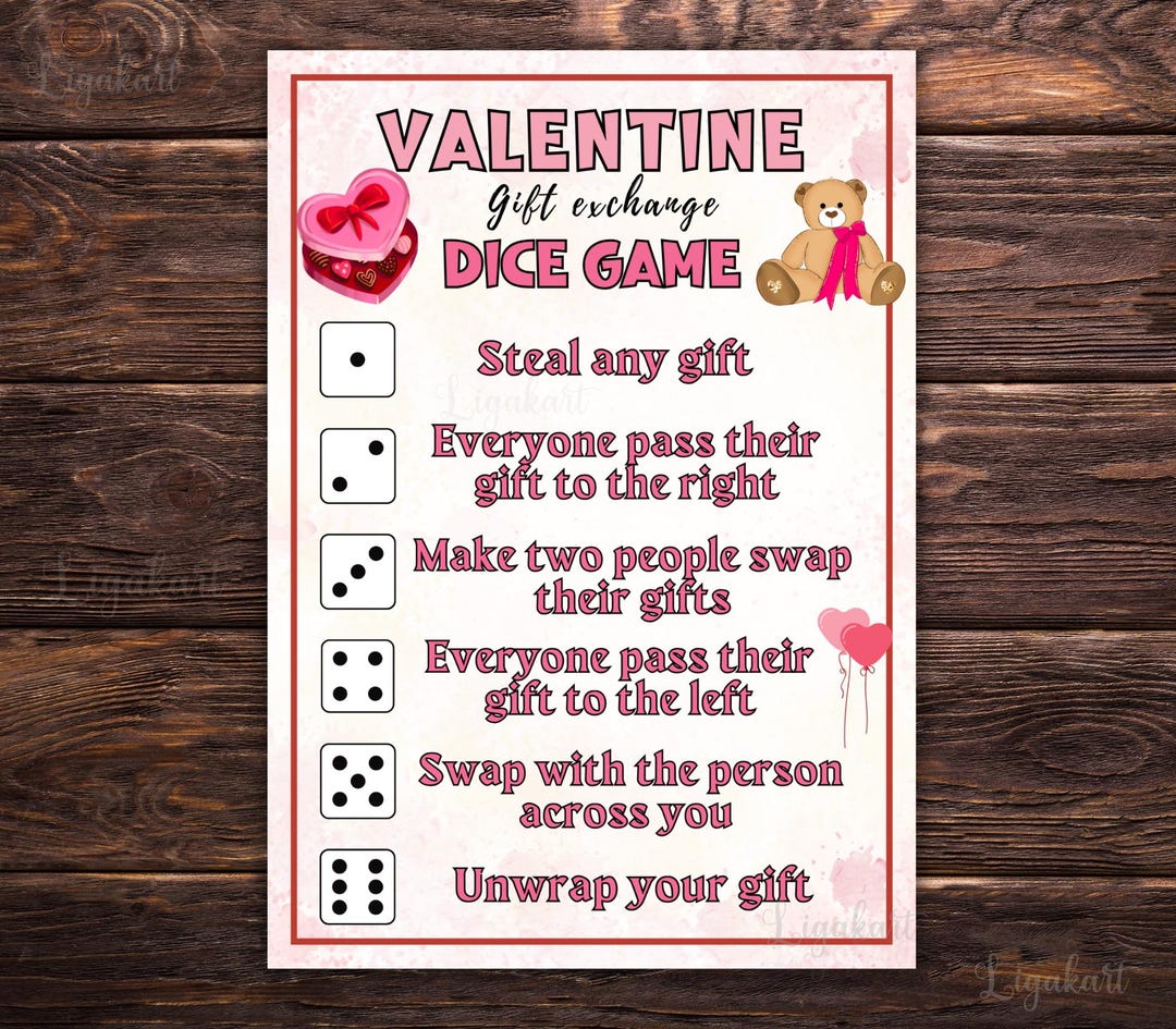 Valentine Gift Exchange Dice Game, Roll the Dice Galentine Gift ...