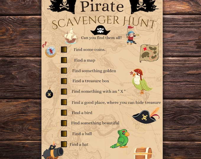 Pirate Themed Scavenger Hunt, Child / Kids Birthday Party Games, Pirate ...