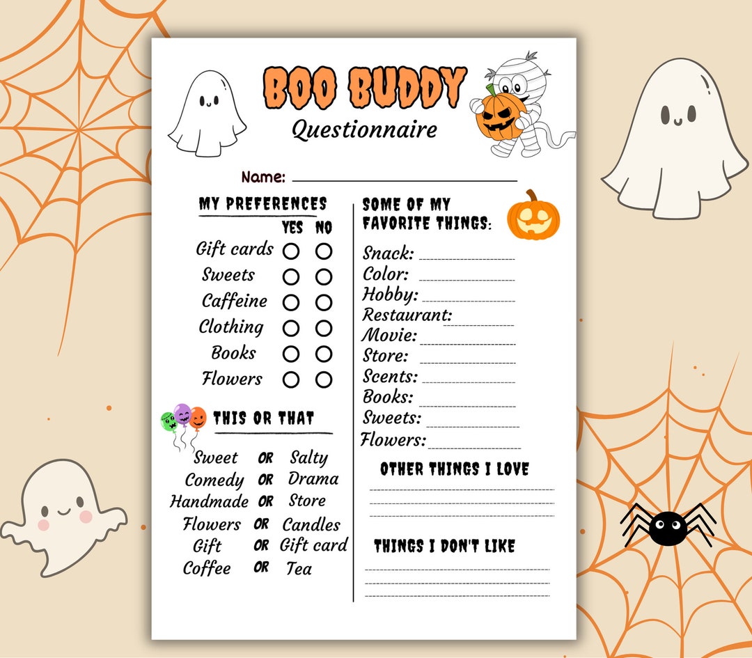 Printable Boo Buddy Questionnaire, Secret Halloween Survey, Halloween ...