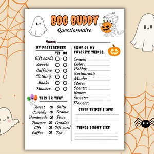 Printable Boo Buddy Questionnaire, Secret Halloween Survey, Halloween ...