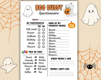 Secret Halloween Questionnaire, Boo Buddy Questionnaire, Halloween Gift ...