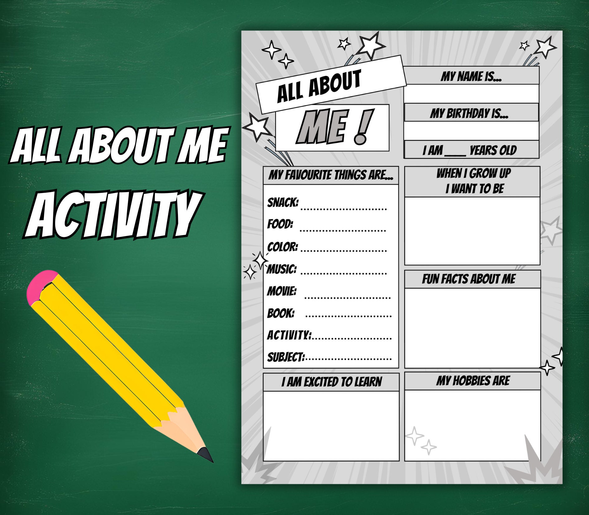All About Me, Hero Theme, Back to School Worksheet, Homeschool Activity ...