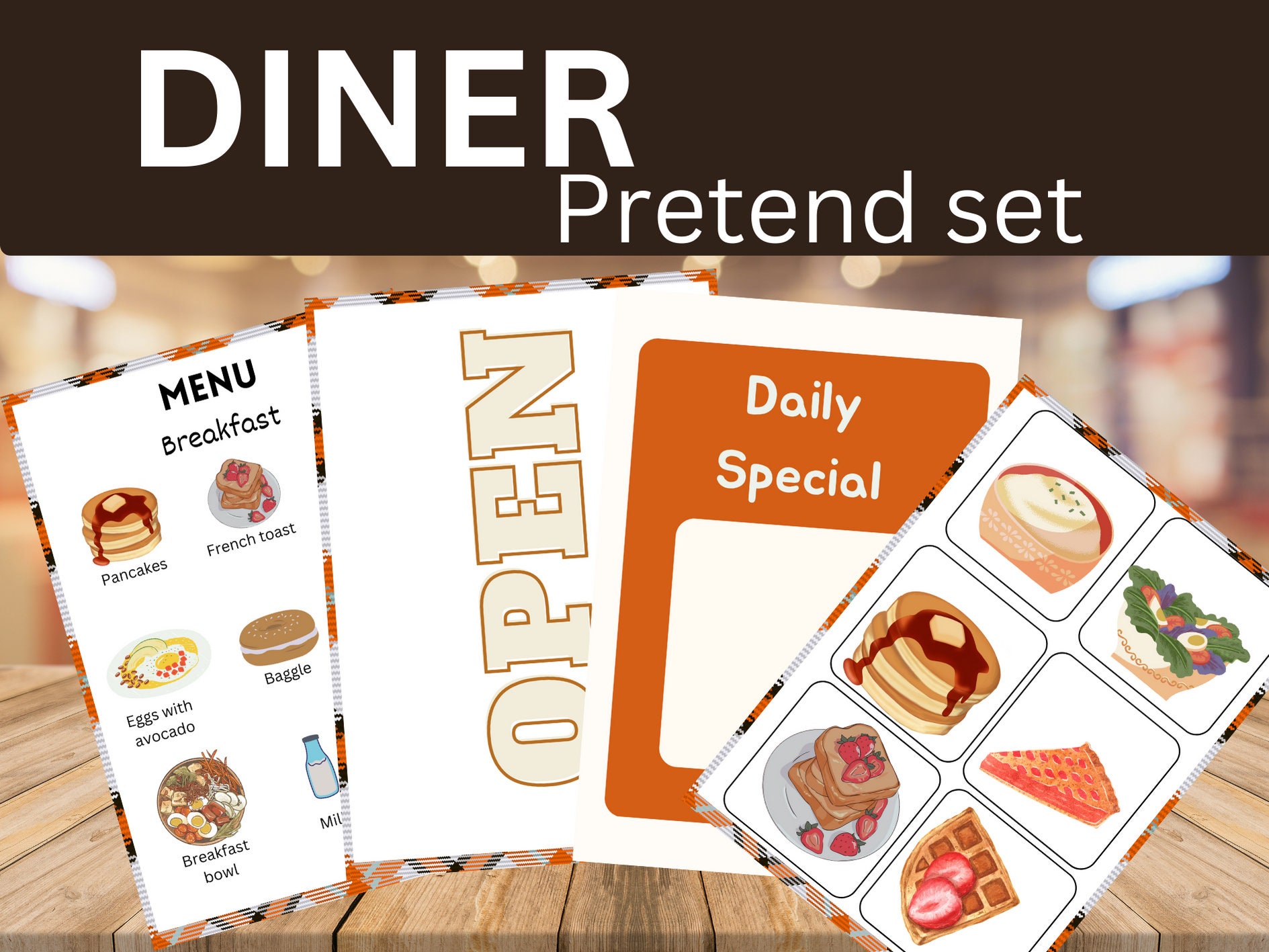 Printable Pretend Play Menus Printable, Kids Breakfast, Lunch, Dinner ...