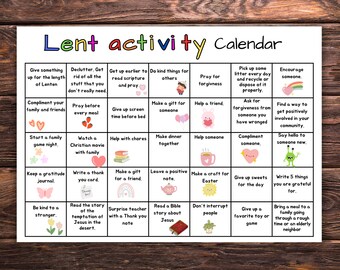 Lent Activity Calendar for Kids, 40 Days Lenten Calendar, Ash Wednesday ...