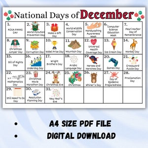 Printable December National Days Calendar, Fun Family Calendar ...