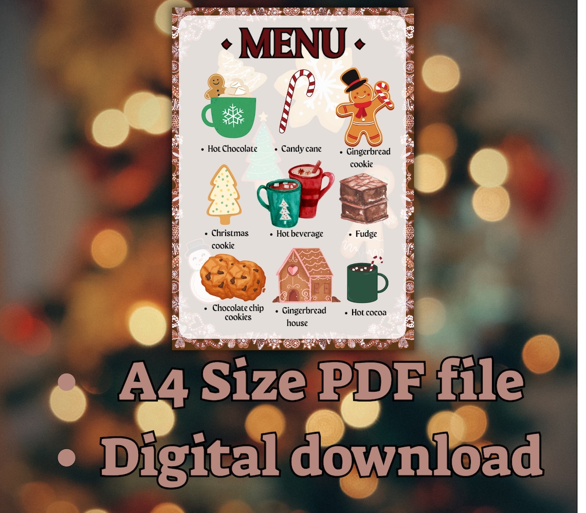 Printable Pretend Play Menu, Christmas Pretend Menu, Gingerbread Menu ...